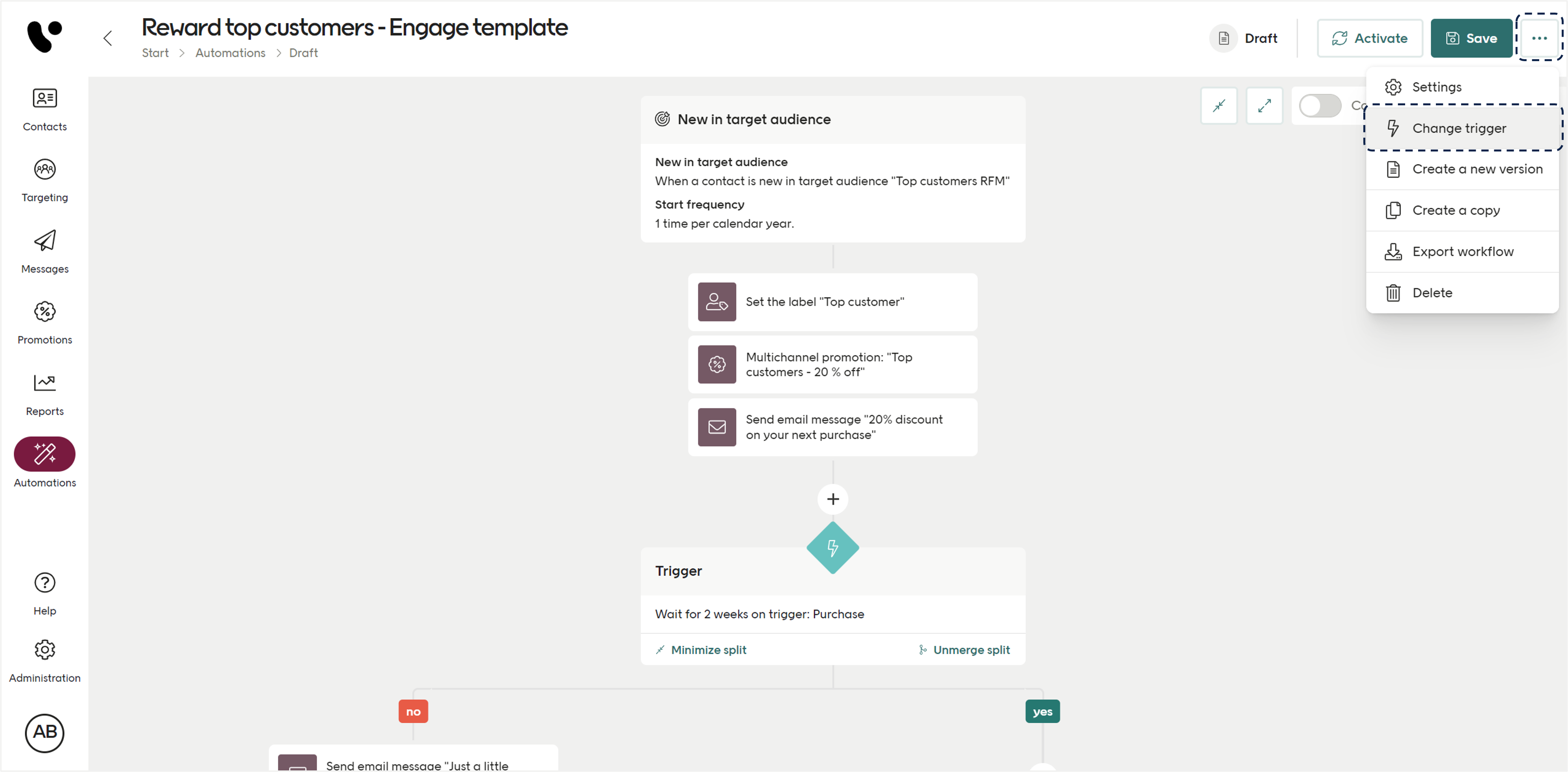 Change entry trigger – Engage Help Center