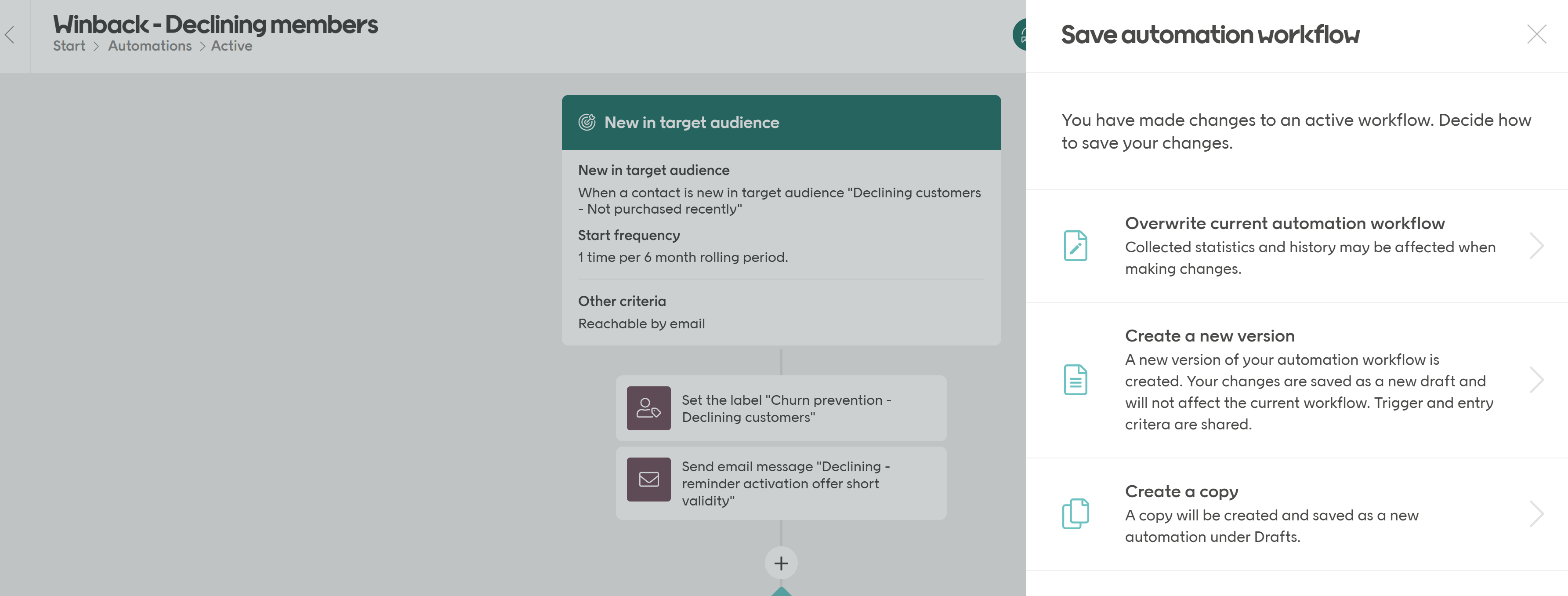 Edit and activate an already active automation – Engage Help Center
