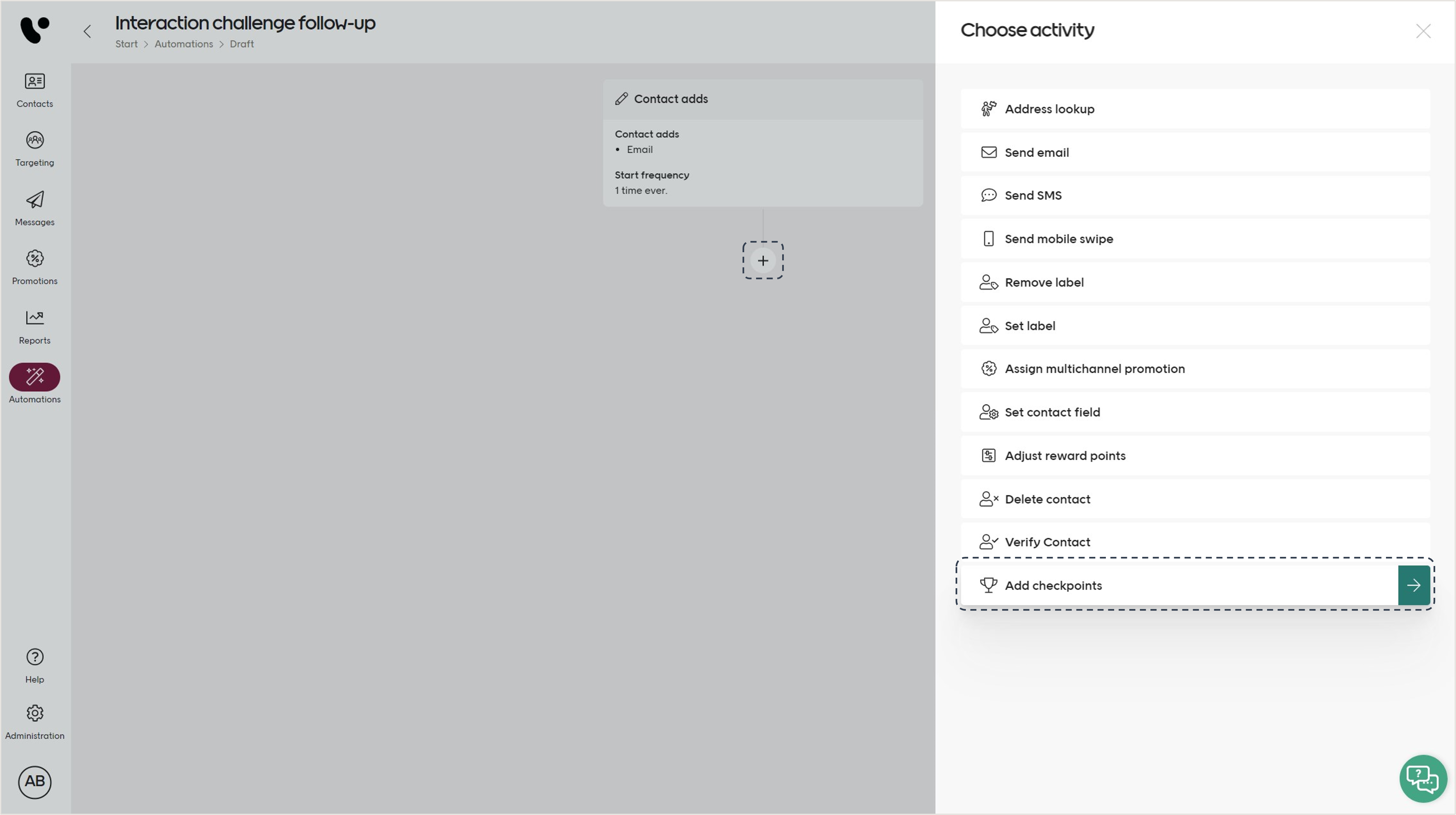 Using "Award checkpoints" automation activity – Engage Help Center