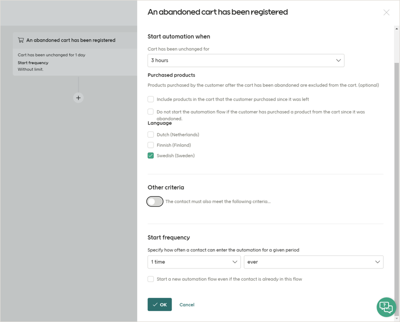 Entry criteria for an abandoned cart automation – Engage Help Center